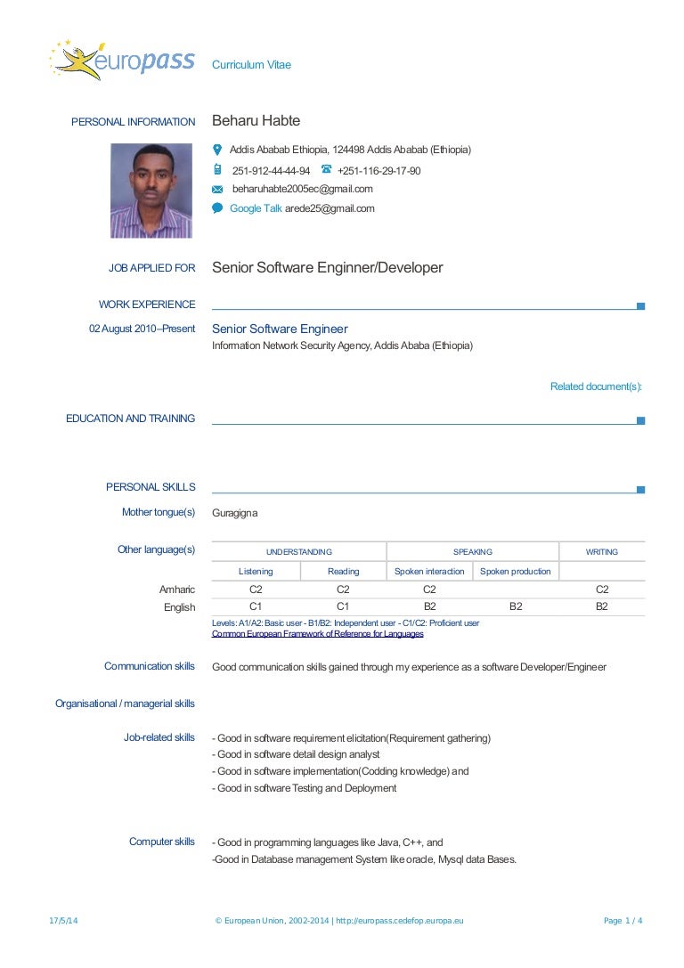 Europass Cv Edit Download Europass CV Templates – Comoto