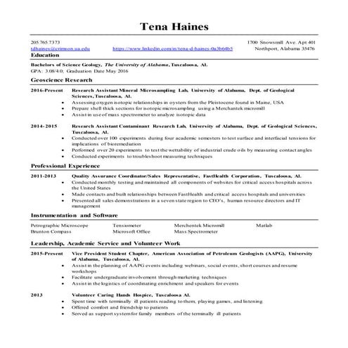 Tena Haines Resume job fair | DOCX