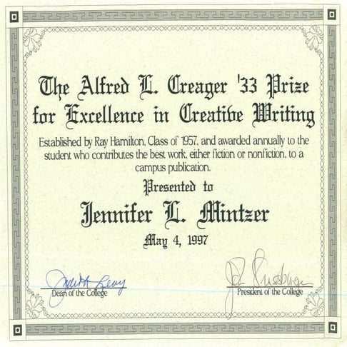 Jennifer Mintzer Alfred L Creager Creative Writing Certificate | PDF