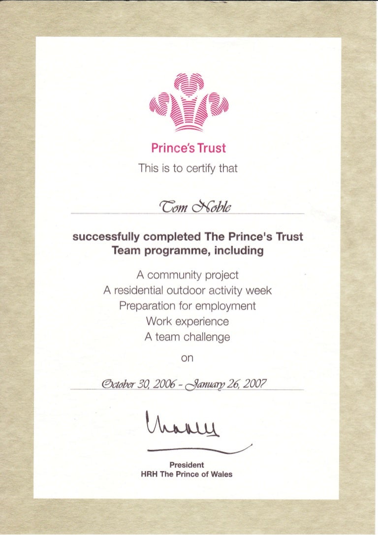 Princes Trust Certificate