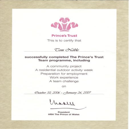 Princes Trust Certificate | PDF