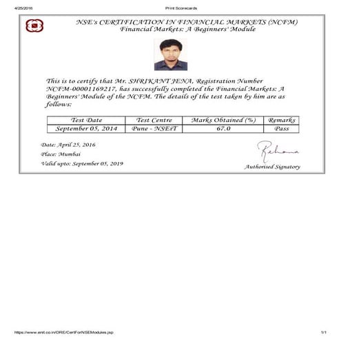 NCFM Certificate | PDF