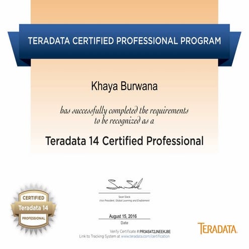 Teradata 14 Certified Professional certificate | PPT