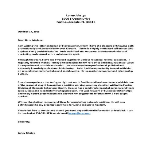 STEVE JOINER RECOMMENDATION LETTER | PDF | Free Download
