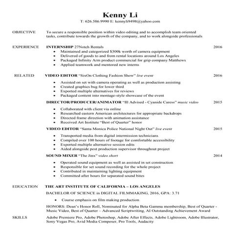 Resume | PDF | Video Production | Content Production