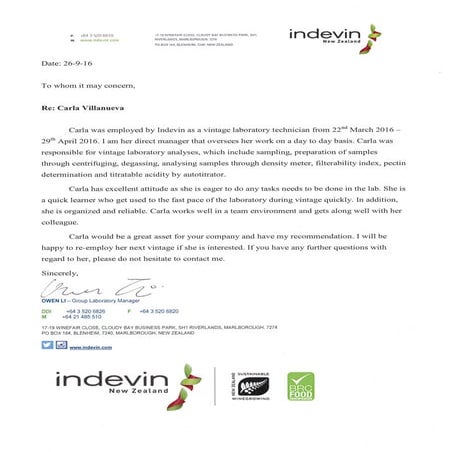 Reference letter for Carla Villanueva | PDF