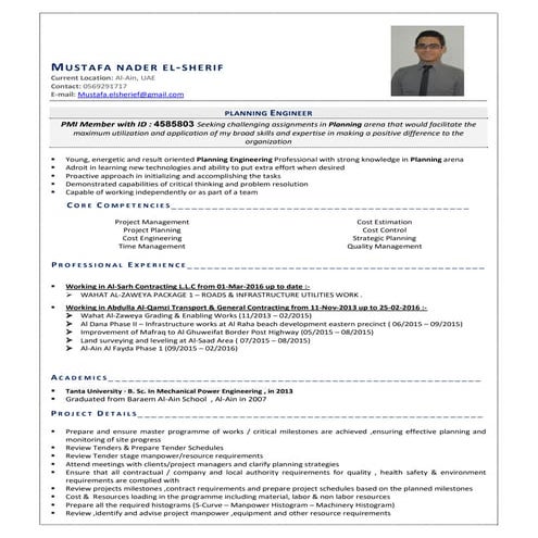 PLANNING ENGINEER CV (Mustafa El-Sherief) | PDF | Civil Engineering ...