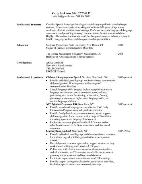 SLP RESUME 2015 | PDF