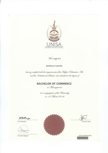 Damian Botha - UNISA degree | PDF