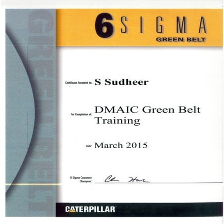 6 Sigma Green Belt DMAIC Greent Tranining certficate | PDF