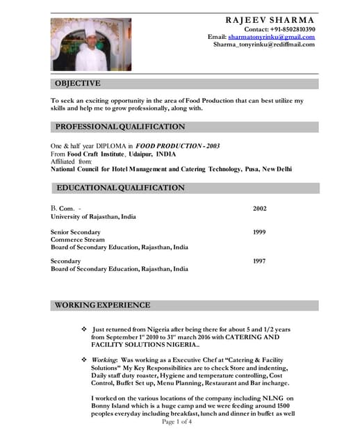 Vinoth radha. curriculum vitae | DOC | Cooking | Food & Drink