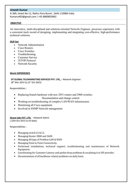 Resume_Sandeep_Kumar | DOCX | Computer Networking | Computing