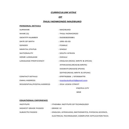 CURRICULUM VITAE OF THULI MAZIBUKO(1) NEW (1) | DOCX
