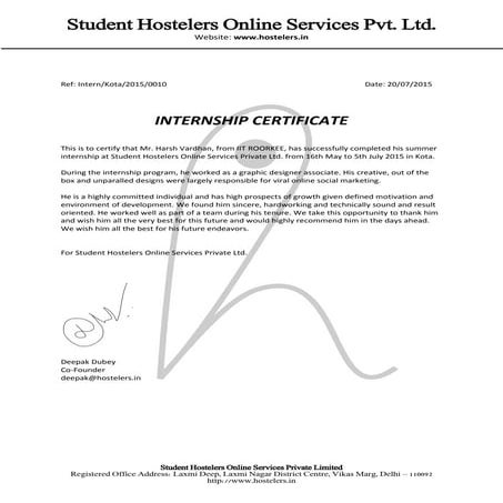 Internship completion letter