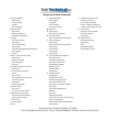Sub-Technical Work Perfromed | PDF