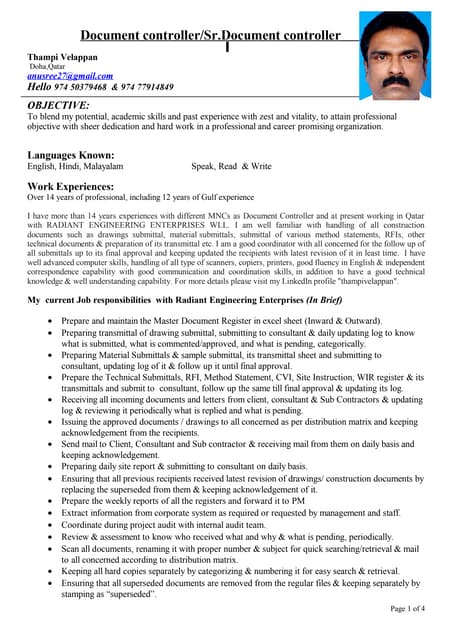 CV - Sudheesh - Senior Document Controller | DOC