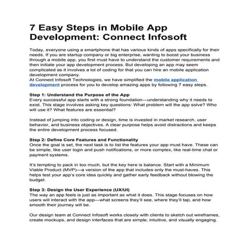 7 Easy Steps In Mobile App Development Connect Infosoft Docx