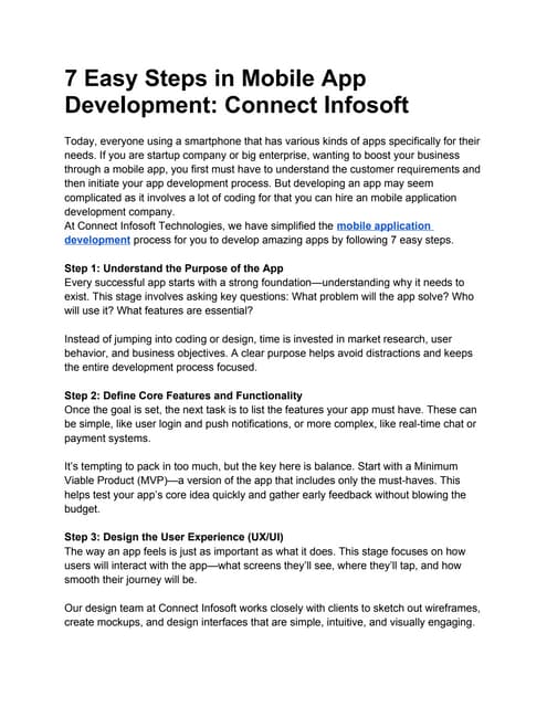7 Easy Steps In Mobile App Development Connect Infosoft Docx