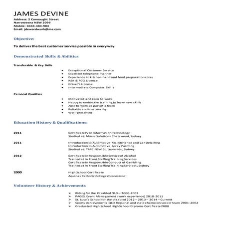 James Devine Resume 2016 | DOCX | Resume Writing and Advice | Job Search