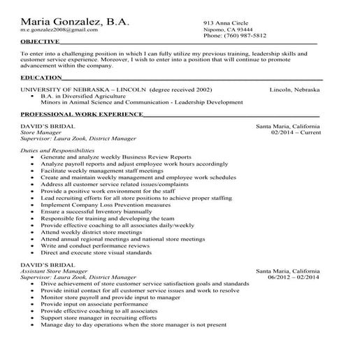 Maria Gonzalez - 2016 Resume | DOC