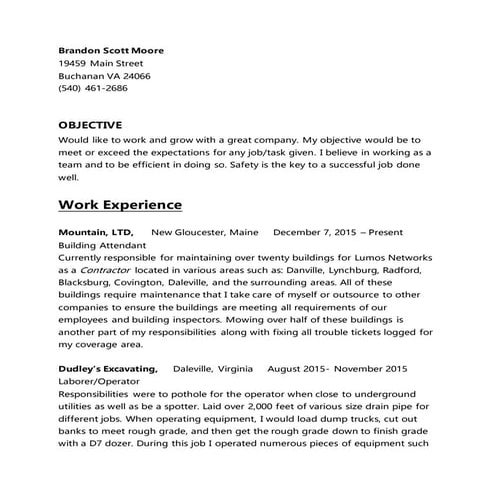 Resume for Brandon Moore | DOCX