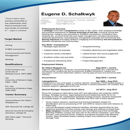 Eugene D. Schalkwyk Executive CV | PDF