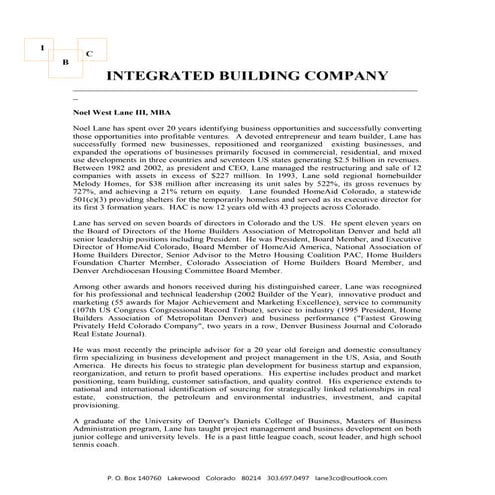 IBC Biographical Summary Noel West Lane III | PDF