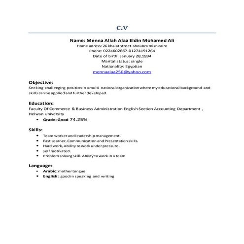 cv Menna Allah | DOCX