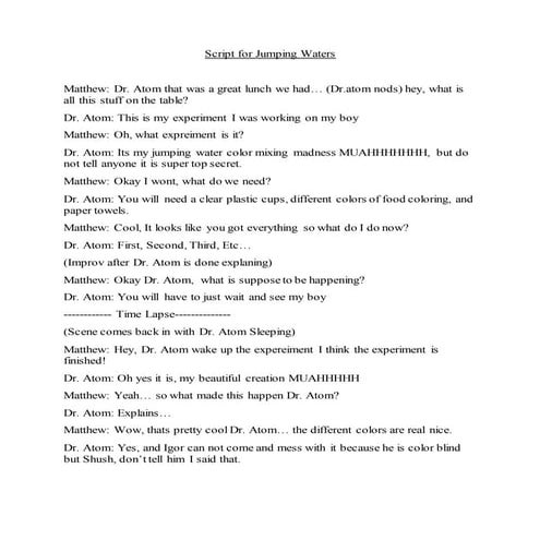 Script for Jumping Waters | PDF