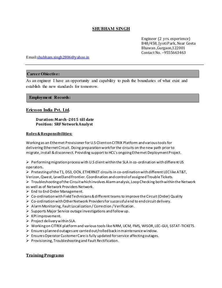 shubham singh resume