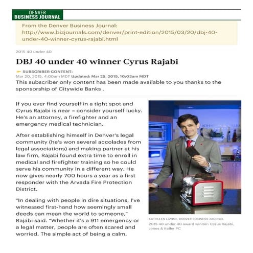DBJ 40 under 40 winner Cyrus Rajabi - Denver Business Journal | PDF ...