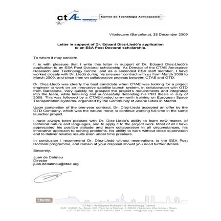 CTAE-ESTEC - Joan de Dalmau recom letter | PDF