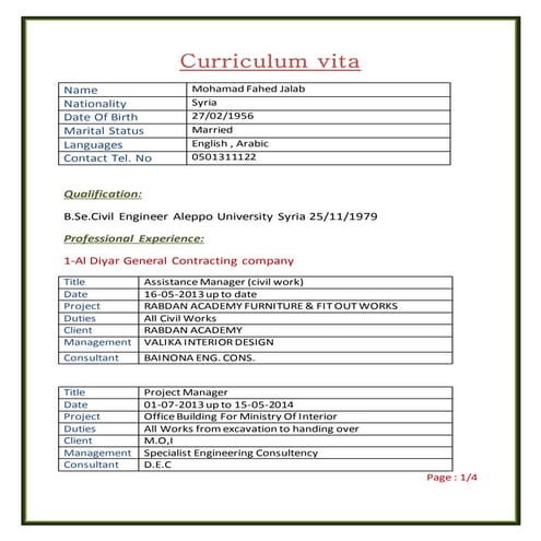 engFahed C.V. | DOCX | Civil Engineering Industry | Industries