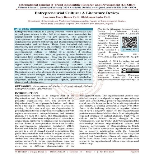 Entrepreneurial Culture A Literature Review | PDF