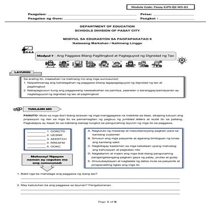7 ESP 9 - Quarter 2 values education module | PDF