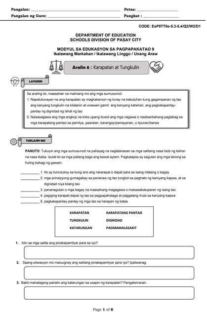 7 ESP 9 - Quarter 2 values education module | PDF