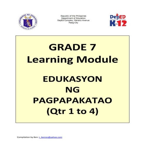 Grade 7 Learning Module in Edukasyon sa Pagpapakatao (Quarter 1 to 4) | PDF