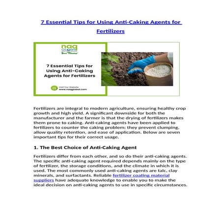 7 Essential Tips for Using Anti-Caking Agents for Fertilizers | PDF