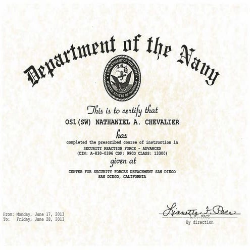 SECURITY REACTION FORCE - ADVANCED CERTIFICATE | PDF