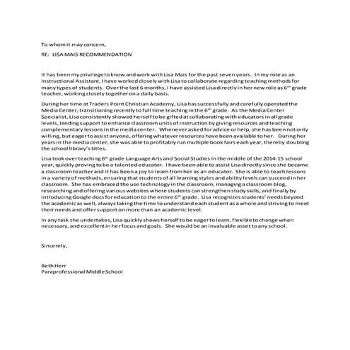 Reference Letter - Beth Herr | DOCX