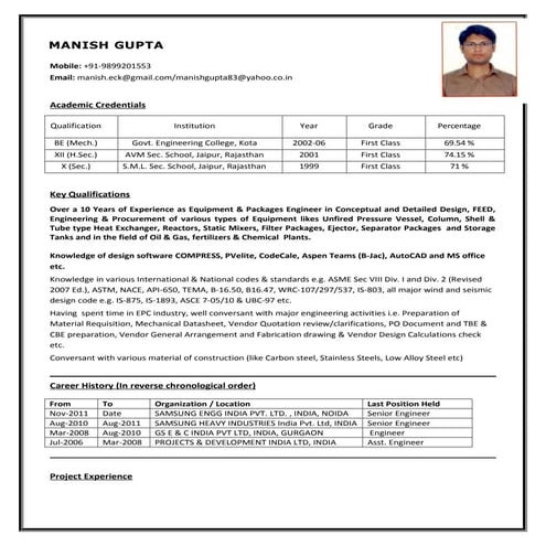 Resume-Manish Gupta (Static Equipment) | DOC