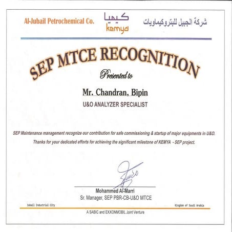Kemya Maintenance Recognition Certificate | PDF