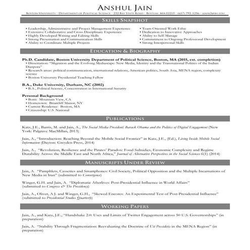 Anshul Jain CV - Fall 2014 gen | PDF