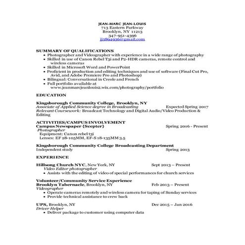 Jean Marc Resume new 2016 | DOCX