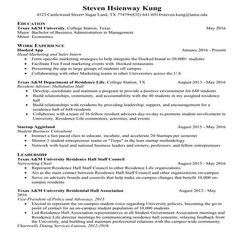 Steven Kung - Resume Final | PDF