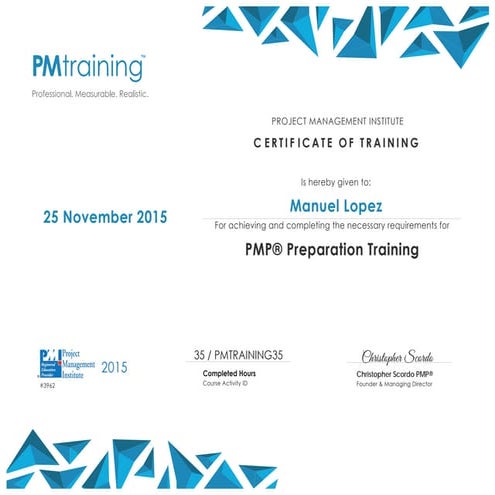 PMTraining Certificate of Completion_MLopez_112515 | PDF