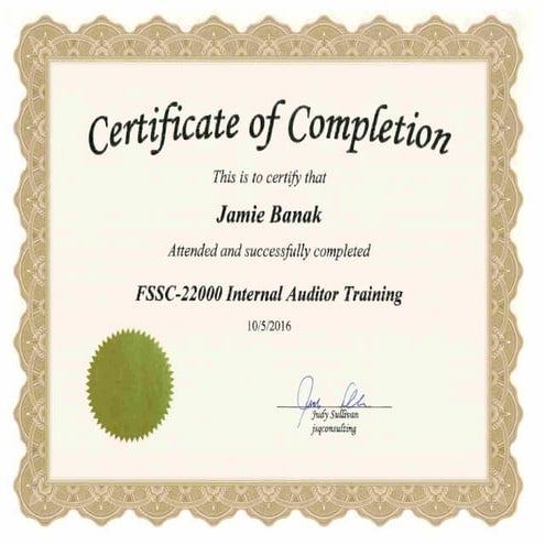 FSSC-22000 Internal Auditor Training | PDF