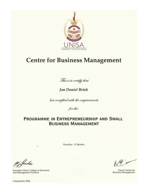 Regent - Business Management Certificate | PDF