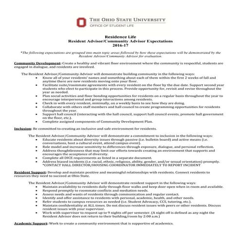 Ra position, description and residence life statement of Udiversity | PDF