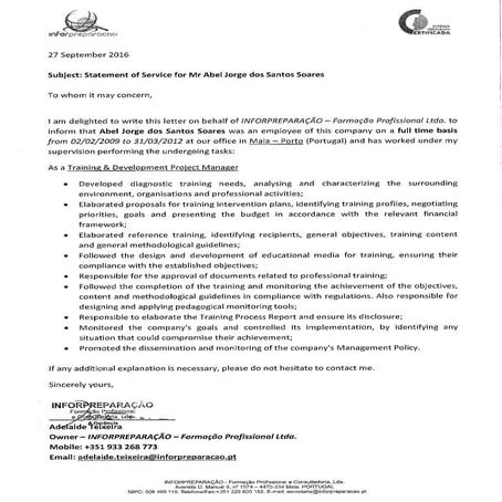 Inforpreparacao_Statement of Service_Abel_Vetassess | PDF